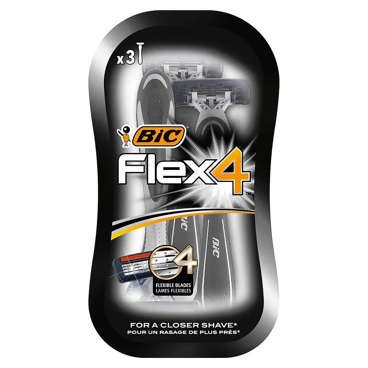 Bic Flex 4 Comfort Men's Razors - Pack of 3 Disposable 4-Blade Razor - with Lubricating Strip for A Smooth And Precise Shave