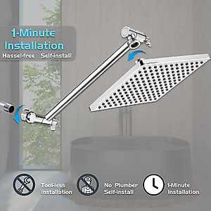 8'' Rain Shower Head with 15'' Extension Arm- 𝟮 𝗳𝗼𝗿 𝟭 𝗖𝗼𝗺𝗯𝗼 Large Surface Fixed Square Shower Head- Extra Long Adjustable Shower Head Extension Arm- Singing Rain Ultimate Shower Experience