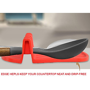 HOME-X Red Silicone Spoon Rest & Spoon Holder, Utensil Rest with Drip Pad for Multiple Utensils at Once, BPA-Free, Spoon Holder for Stove Top, Holder for Spoons, Ladles, Tongs & More, Kitchen Accessor