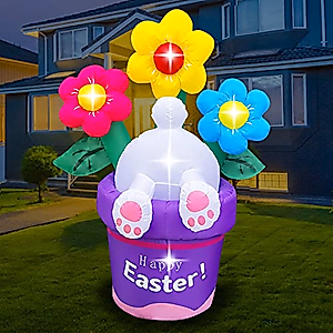 BLOWOUT FUN 6ft Inflatable Easter Rabbit into Flower Basket Decoration LED Blow Up Lighted Decor Indoor Outdoor Holiday Art Decor Clearance
