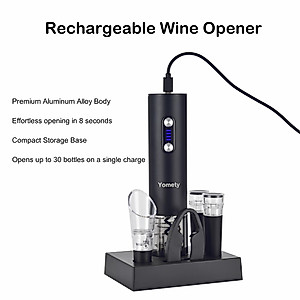 Electric Wine Opener Set with Base, Wine Accessories Set Including Rechargeable Corkscrew Wine Opener, Wine Aerator, Wine Stoppers and Foil Cutter, Perfect Wine Gifts for Wine Lovers