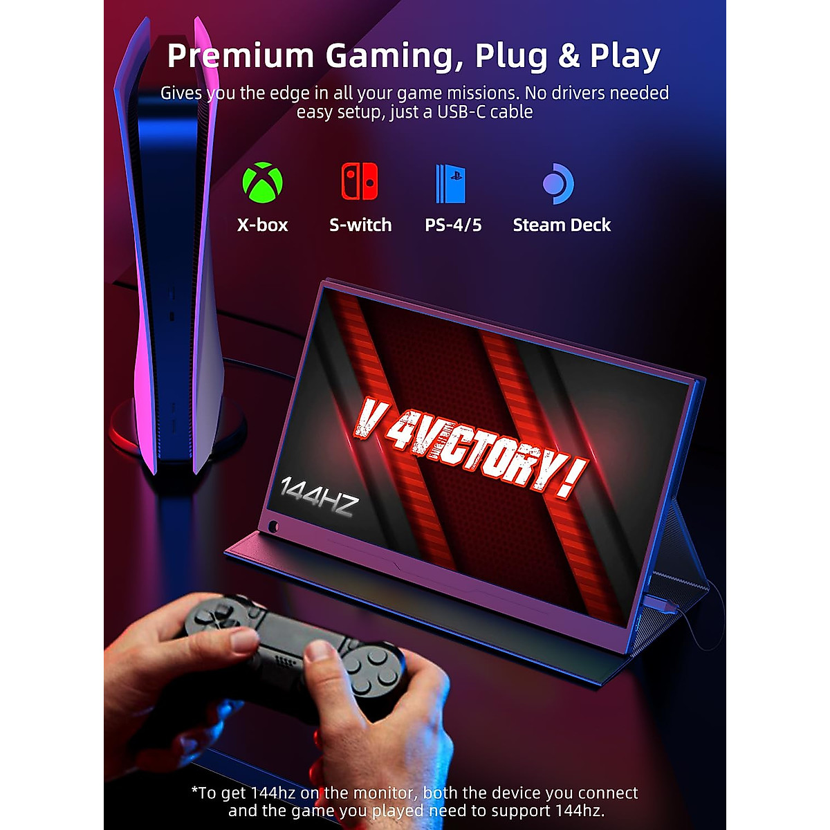 UPERFECT Portable Monitor, 17.3" 144Hz Portable Gaming Monitor AMD FreeSync FHD 1080P HDR IPS Laptop Computer Monitor w/VESA & Case USB C External Screen for Esports