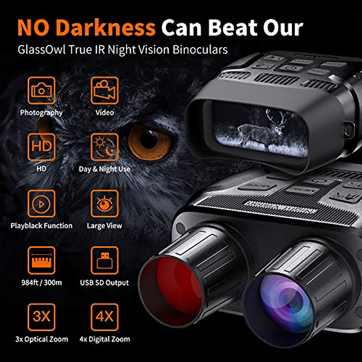 GTHUNDER Digital Night Vision Goggles Binoculars for Total Darkness—FHD 1080P Infrared Digital Night Vision, 32GB Memory Card for Photo and Video Storage—Perfect for Surveillance