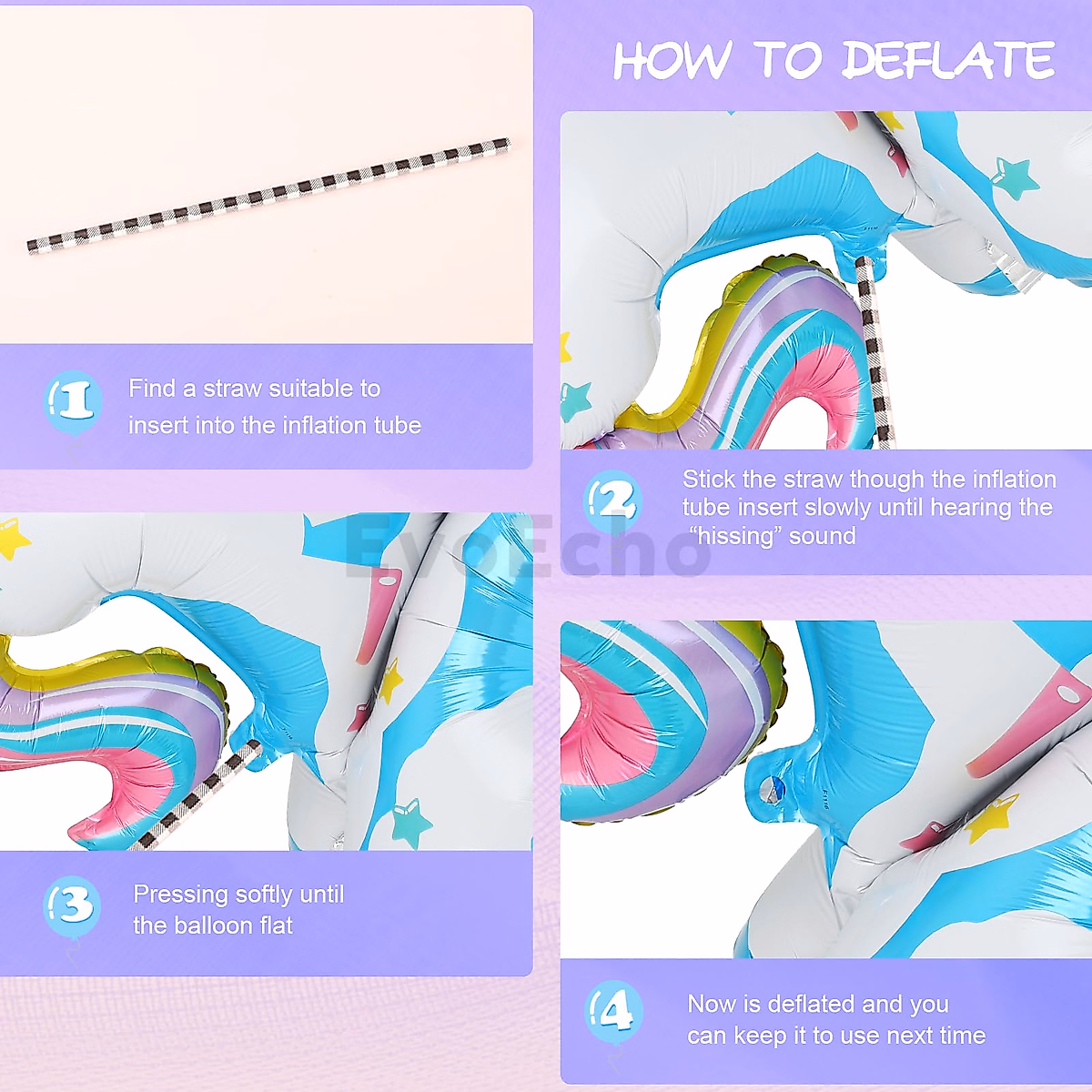 EvoEcho Stand Unicorn Balloons 3D Big Rainbow Unicorn Foil Balloon 1st Little Girl Birthday Party Unicorn Decorations Baby Shower Children's Day 46 Inch