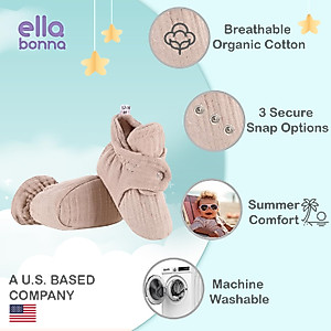 Ella Bonna Muslin Baby Booties 0-6 Months Slipper Toddler Shoes, Infant Baby Girl Booties, Baby Boy Slipper Socks, Cream