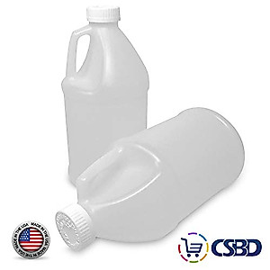 CSBD Clear Plastic Jugs with Child Resistant Lids, 2-Pack, Storage Containers with Ergonomic Handle, HDPE Construction for Residential or Commercial Use, 1/2 Gallon