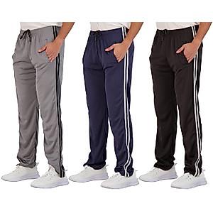 Real Essentials Men's Mesh Athletic Active Gym Workout Open Bottom Sweatpants Pockets Sports Training Soccer Track Running Casual Lounge Comfy Jogging Quick Dry Drawstring Pants- Set 5, M,Pack of 3