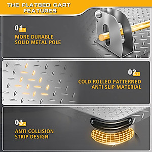 Platform Truck Flatbed Cart Heavy Duty Steel Foldable Push Cart Dolly with 2000Lbs Capacity and Bungee Cords,36 x 24 Large Flatbed Platform Cart with Brake and 6" 360 Degree Swivel Wheels for Moving