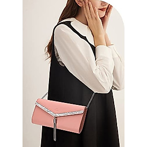 GM LIKKIE Clutch Purse for Women, Envelope Evening Clutch Handbag, Crossbody Foldover PU Leather Shoulder Bag (Pink)