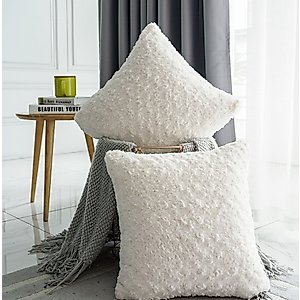 Valea Home Faux Fur Throw Pillow Covers for Couch Decorative Plush Swirl Luxury Super Soft Throw Pillow Case Set 18 x 18, Pack of 2, Ivory White