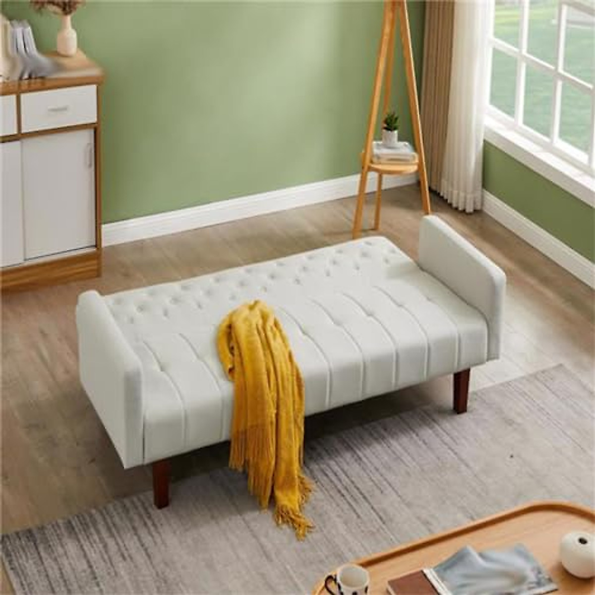 APAINI Beige Linen Convertible Double Folding Living Room Sofa Bed,Comfortable for Bedroom Apartment,Office