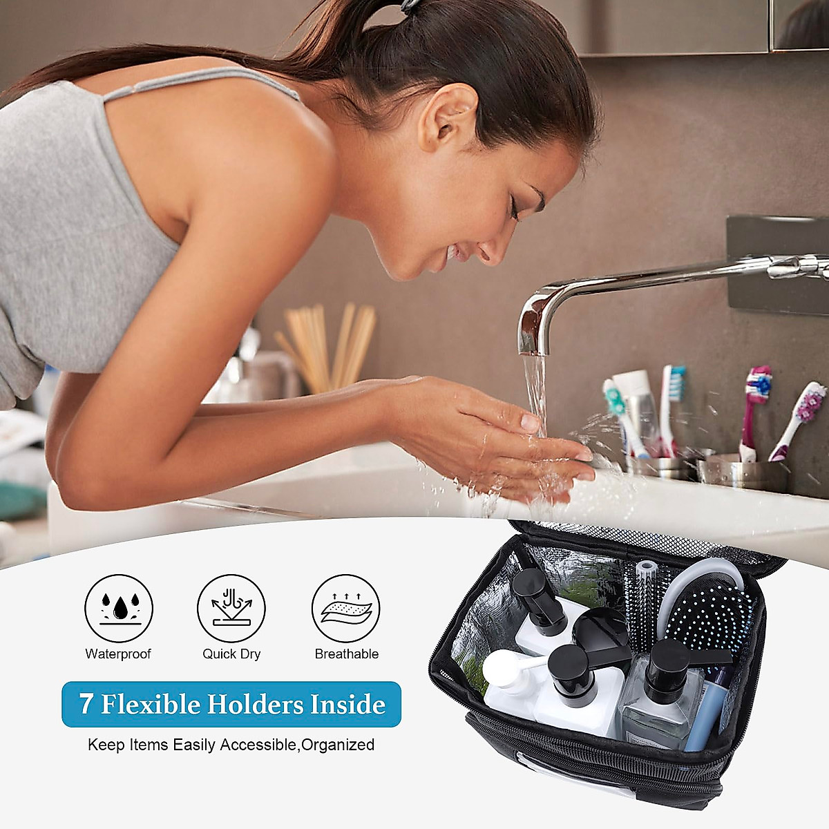 Olosar Shower Caddy, Hanging Toiletry Bag Dorm Room Essentials for College Students, Travel Essentials Hanging Shower Organizer for Traveling, Quick Dry Shower Caddies Portable for Beach Black