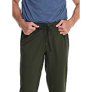 MIER Men's Stretch Hiking Pants Elastic Waist Lightweight Travel Jogger Trousers, Water Resistant, Quick Dry, Army Green, XXL