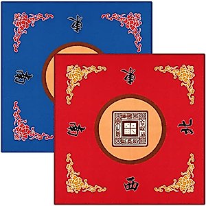 2 Pcs Universal Mahjong Mat, Mahjong Table Cover Slip Resistant Mat Table Reduction Mahjong Pad for Game, 30.7 x 30.7 Inches (Blue, Red)
