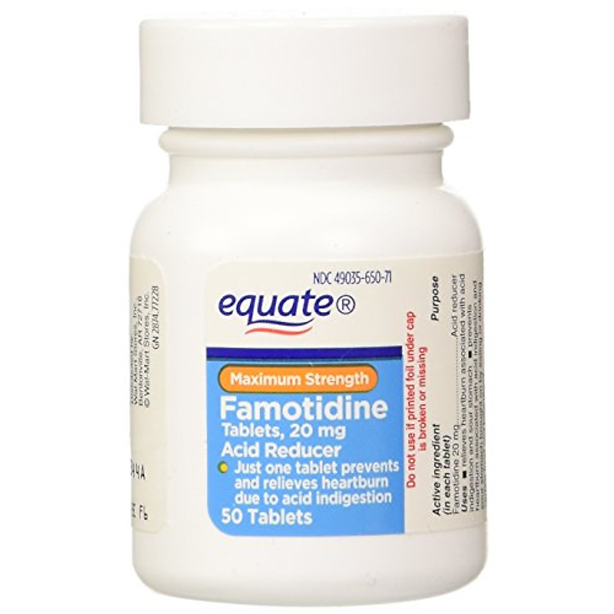 Equate - Acid Reducer, Maximum Strength, Famotidine 20 mg, 100 Tablets