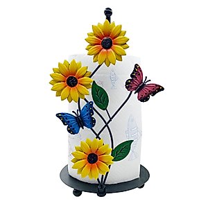Sunflower Kitchen Paper Towel Holder with Sunflower and Butterfly, Black Metal Farmhouse Countertop Yellow Kitchen Decor Accessories
