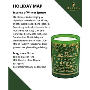 Harlem Candle Company Holiday Map Luxury Candle, 12 oz Green Glass Jar with Harlem Map Print, Double Wick, Soy Wax, Gift Box, Winter-Fresh Fir, Pine Needles and Mint-Infused Eucalyptus