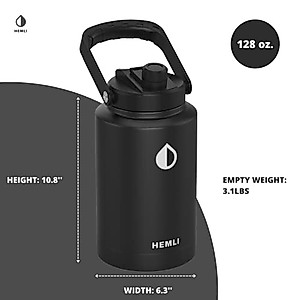 HEMLI One Gallon Water Bottle Insulated, 128 oz Insulated Stainless Steel Water Bottle, One Gallon Jug, Double-Walled Vacuum-Sealed Insulated Beer Growler, with Carrying Case