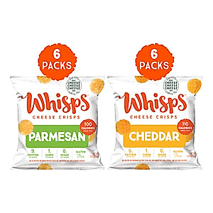 Whisps Cheese Crisps Parmesan & Cheddar Cheese | Protein Chips | Healthy Snacks | Protein Snacks, Gluten Free, High Protein, Low Carb Keto Food (0.63Oz, 12 Pack)