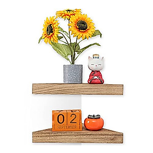 NIUBEST Corner Shelf Wall Mount,Set of 2 Triangular Corner Floating Shelves,12 Inch Rustic Wood Corner Wall Storage and Display Shelf for Bedroom,Living Room,Bathroom,Kitchen-Carbonized Black