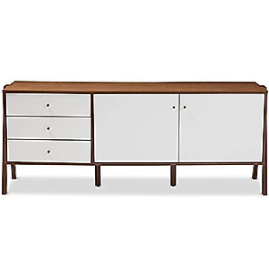 Baxton Studio FP-6780-Walnut/White TV Stand, 18.8LX65.4WX25.78H, White and Walnut