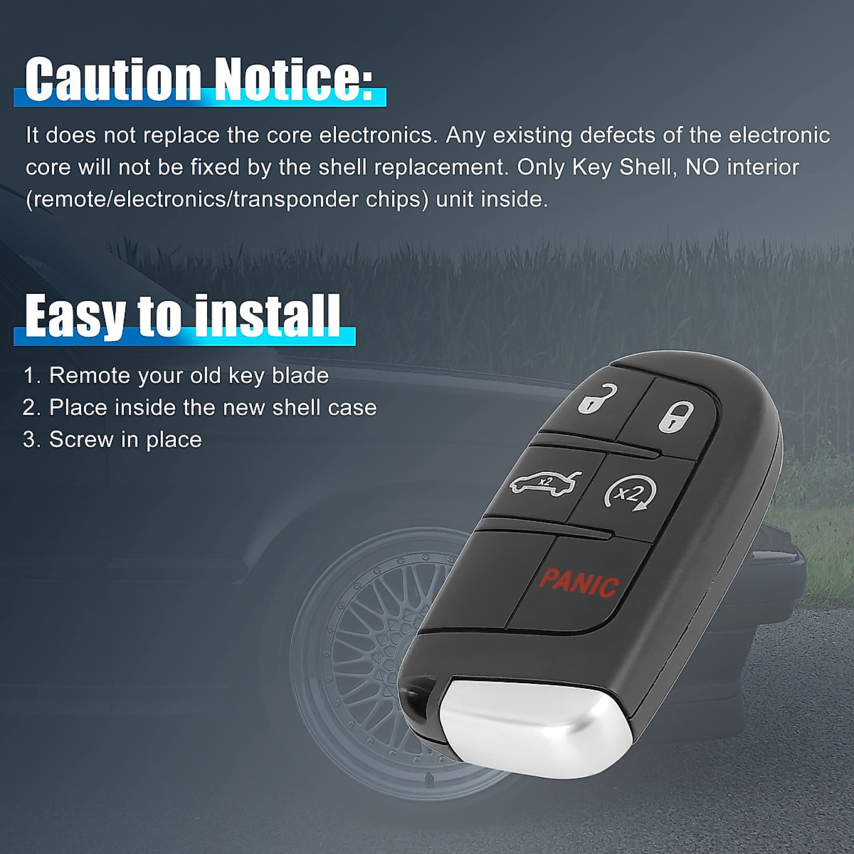 X AUTOHAUX New Car Replacement Key Fob Shell Case Black M3N-40821302 for Dodge Journey 2012-2016 Dart 2013-2016 Challenger 2012-2014 Durango 2012-2014 Charger 2012-2014 for Chrysler 300 12-14