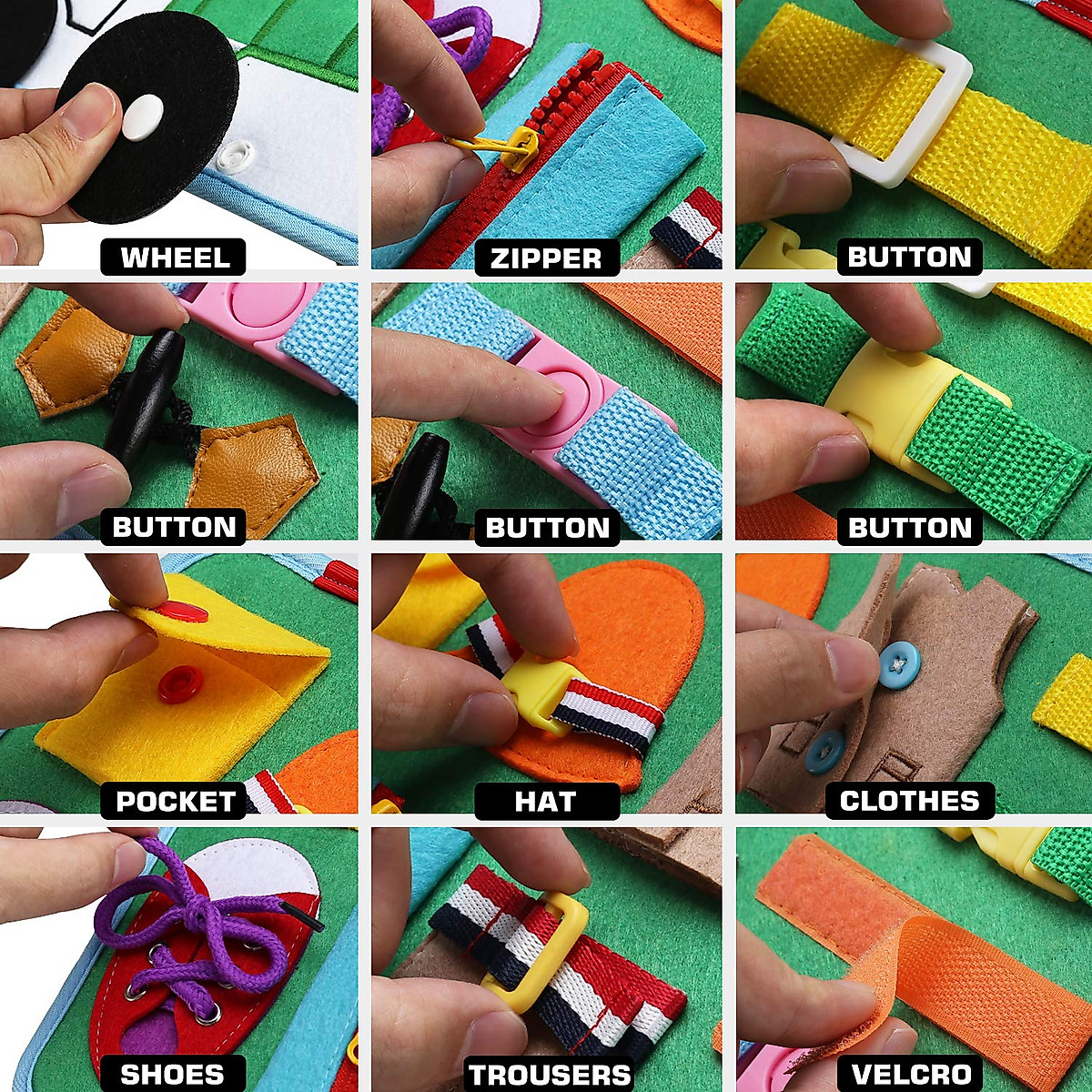 Toddler Busy Board, 14 in 1 Activity Board(Garbage Car Style), Montessori Sensory Toy for Fine Motor Skills, Learning Toy for Airplane or Car Travel, Preschool Educational Gift for Kids Boys Girls