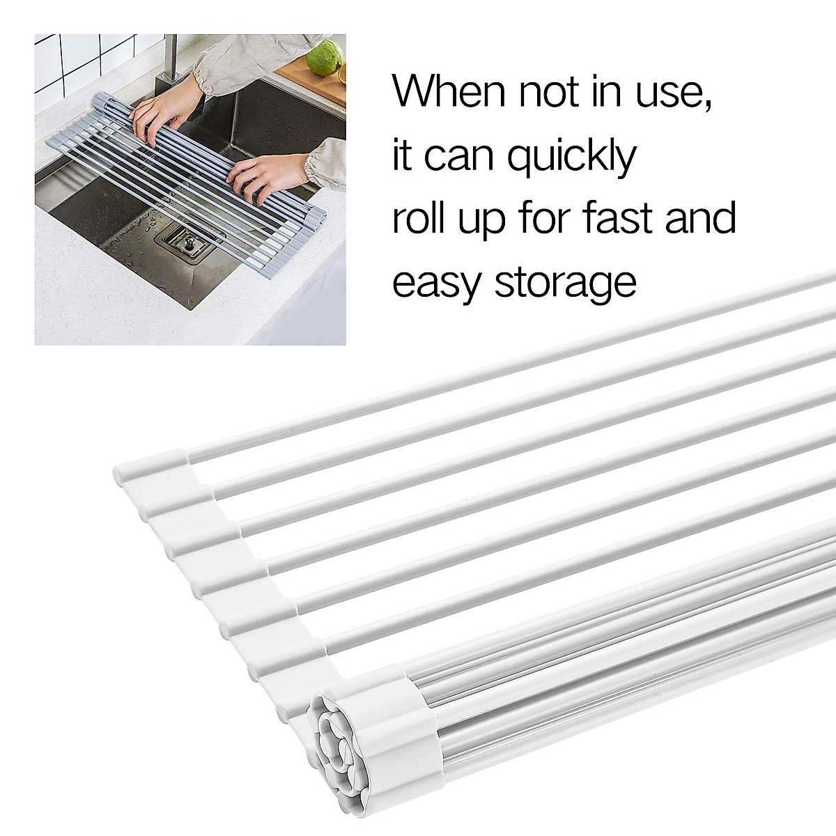 Roll Up Rack, Collapsible Dish Drying Rack-In The Sink Drying Mat-Multipurpose Dish Drainer-Rv Dish Drying Rack-Fruits and Vegetable Rinser-Durable Silicone Covered Stainless Steel Black, TECI TCF001B