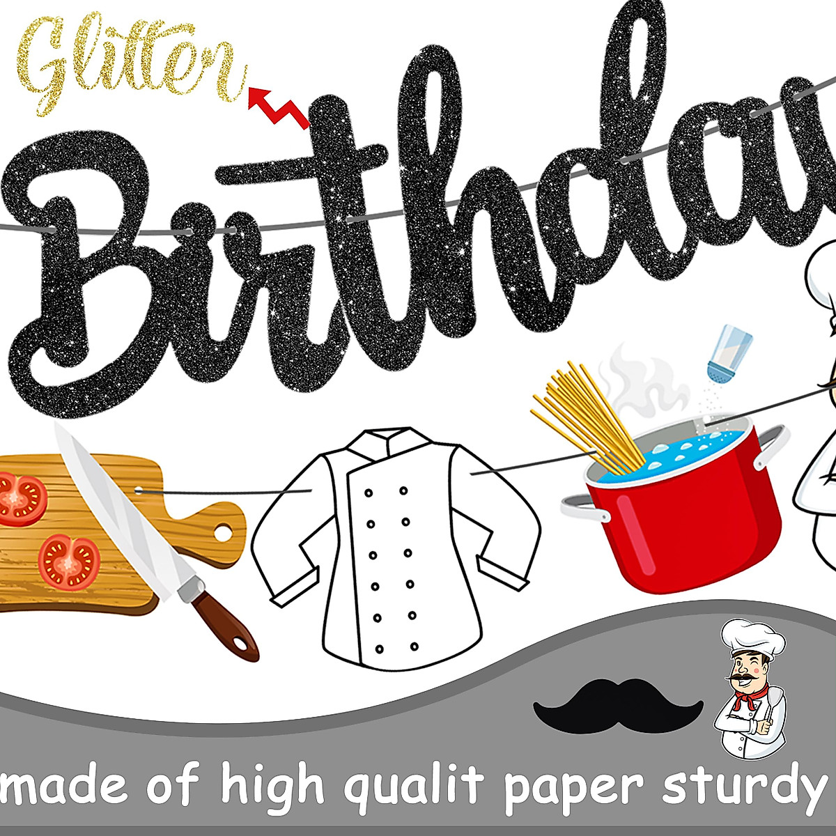 Chef Birthday Party Decoration Cook Party Decoration Cooking Happy Birthday Banner 3pcs Cook Kitchenware Theme Banners for Cooker Masterchef Birthday Party Baby Shower Supplies