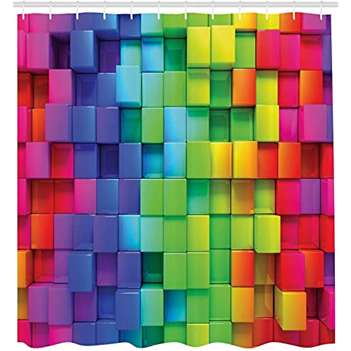 Yuaobeimei Colorful Tie Dye Shower Curtain Abstract Rainbow Cube Block Brick-Like Geometric 4 Pieces Bathroom Sets with Mat Rugs 3D Curtain Fabric Bath Decor