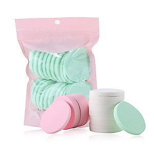 VNDEFUL 20Pcs Makeup Sponge Facial Powder Puff Wet and Dry Dual Use, Cosmetics Blush Applicators Round Sponges Foundation, White