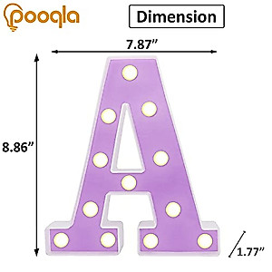 Pooqla LED Marquee Letter Lights, Light Up Alphabet Marquee Letters Sign for Night Light Birthday Wedding Party Christmas Lamp Home Bar Decoration, Purple Letter A