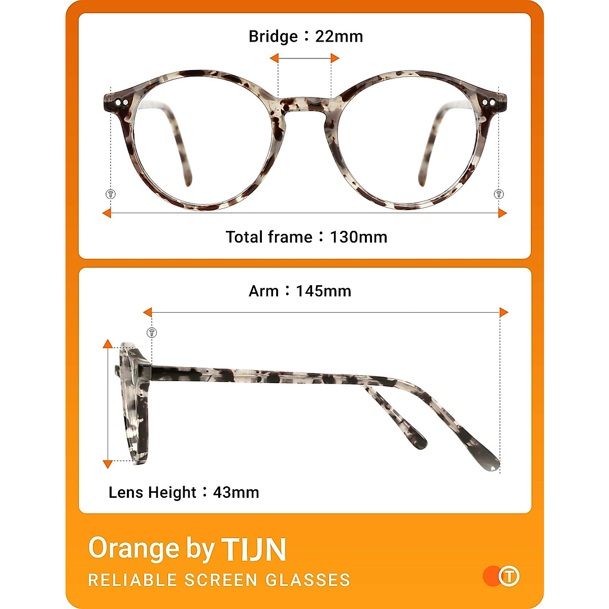 TIJN Blue Light Blocking Glasses Men Women Vintage Thick Round Rim Frame Eyeglasses(Marble Tortoise)