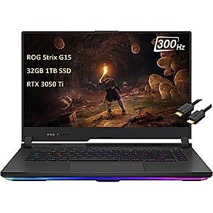 ASUS ROG Strix G15 15.6" FHD 300Hz (32GB RAM, 1TB PCIe SSD, AMD 8-Core Ryzen 7 4800H (Beat i7-10750H), RTX 3050 Ti) IPS Gaming Laptop, RGB Backlit, Type-C, Wi-Fi 6, Windows 11 Home (Renewed)