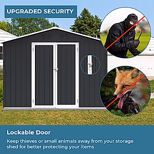 Zevemomo 8 x 6 ft Outdoor Storage Shed, All Weather Metal Shed with Metal Foundation & 2 Lockable Doors, Tool Shed Outdoor Storage for Garden, Patio, Backyard, Lawn, Black
