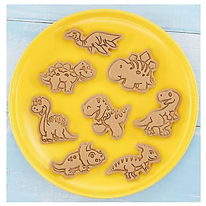 8 Pieces Dinosaur Cookie Cutters Set, Cute Cartoon Cookie Cutters for Kids, Plastic Stamped Embossed Dino Biscuit Molds Set, Kitchen BakingTools for Baby Shower, Birthday, Halloween, Christmas, Pink