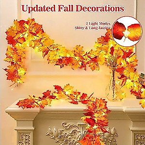 2 Pack Fall Decor for Home Thanksgiving Decorations Lighted Fall Garland Maple Leaves Total 11.8FT 40 LED Battery Operated Indoor Outdoor String Lights Garland Autumn Harvest Party Halloween Décor
