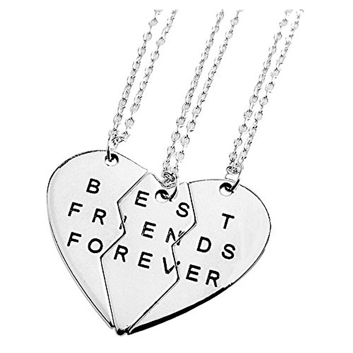 Fusicase Jewelry Necklaces Best Friend Forever BFF Metal Split Heart Necklaces Couples Three Part Necklaces