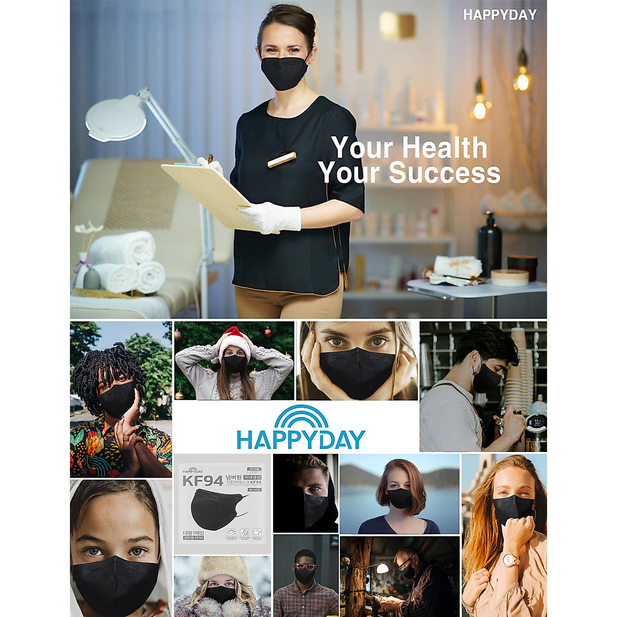HAPPYDAY A Set of 25 Packages Made in KOREA 2D KF94 Black Face Mask for Adult