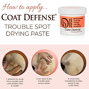 COAT DEFENSE Trouble Spot Drying Paste - Made in USA - 5 Oz Dog & Cat Skin Care, Itchy Skin & Allergies, Alleviates Hot Spots for Dogs & Cats, Insect Bites Relief & Dog Wound Care
