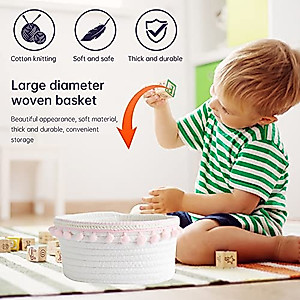 PHEZEN Cotton Rope Basket Bins, Small Woven Storage Baskets for Toy Storage Snacks Clothes Cosmetic Fruits Books Sundries Soft Storage Bins, Boho Woven Storage Baskets Decor Pink (20.5cm x 9.5cm)