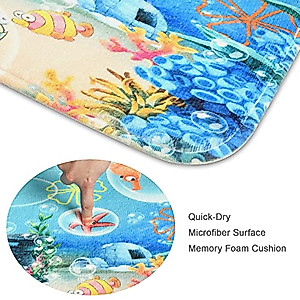Alishomtll 4 Pcs Kids Ocean Shower Curtain Set with Non-Slip Rug, Toilet Lid Cover and Bath Mat, Funny Sea Fish Shower Curtain with Hooks, Cartoon Octopus Nautical Shower Curtains for Bathroom Decor