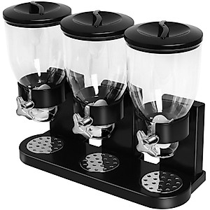 Hedday Triple Canister Cereal Dispenser, Plastic Dry Food Cereal Dispenser Container Machine Storage Bottles for Home and Kitchen(Black)