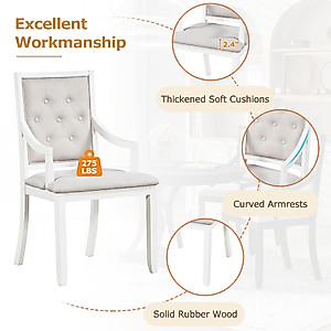 KoiHome, Wood Two-Size Round to Oval Butterfly Leaf, 4 Upholstered Armrest for 4 (Natural Oak+ Antique White), 5-Piece Extendable Dining Table/Chairs Set