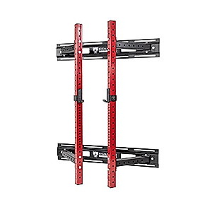 Signature Fitness 3” x 3” Wall Mounted Fold-in Power Cage Squat Rack with Adjustable Pull Up Bar and J Hooks - Space-Saving Home Gym, Red