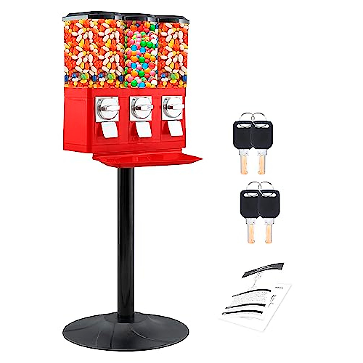 Vending Machines for Business Gumball Machine with Stand Candy Vending Machines Triple Pod Standing Dispenser for Commercial Use to Dispense Gumballs Candies Using Quarter with Removable Canisters