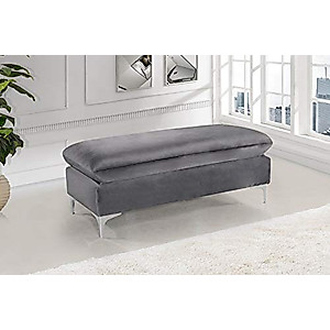 Meridian Furniture 636Grey-Ott Naomi Collection Modern | Contemporary Velvet Upholstered Ottoman/Bench with Rich Gold or Chrome Legs, Grey