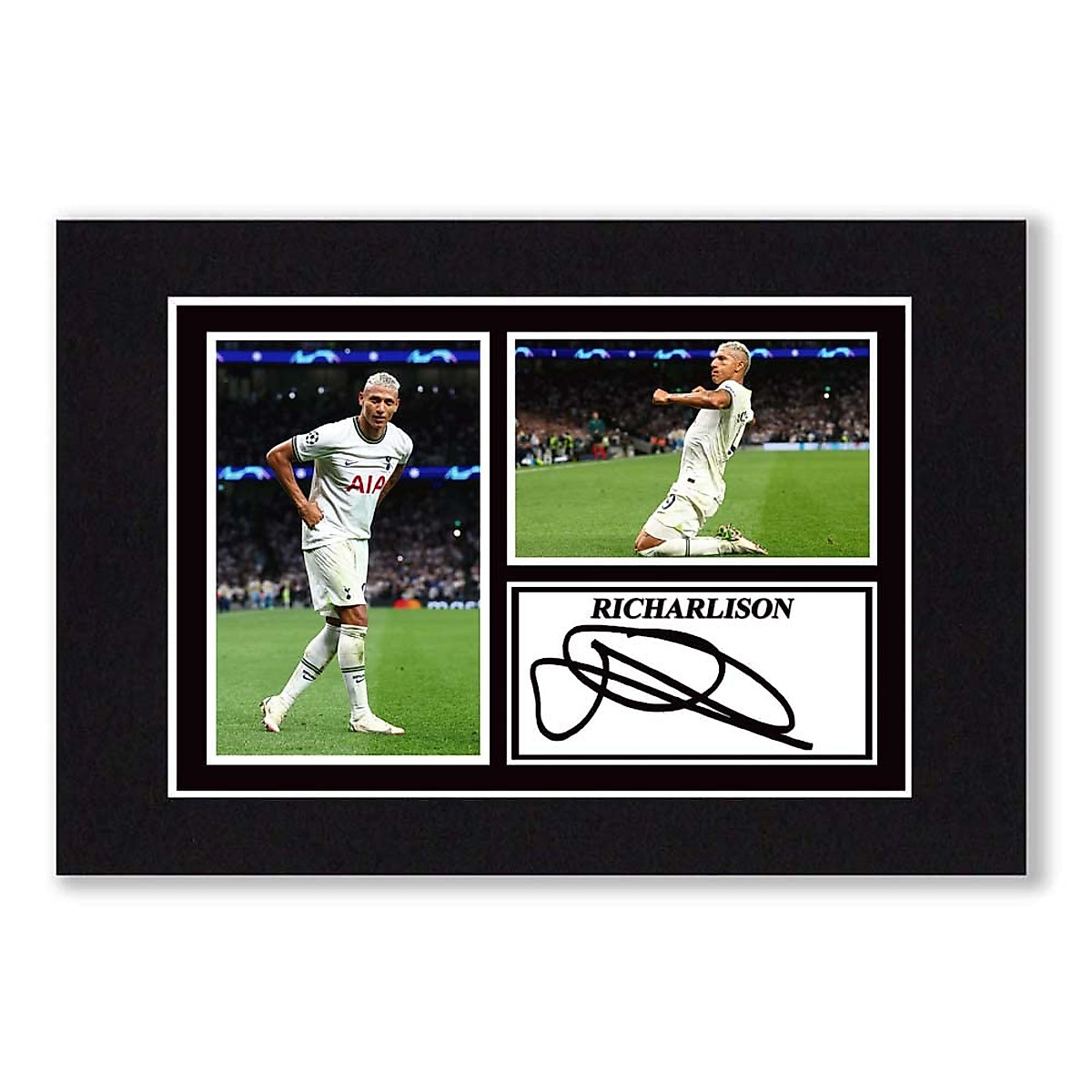 Set Of 4 Tottenham Signed A4 Mounted Photo Prints - Pre Printed Autograph - Ready To Be Framed - Harry Kane, Son Heung Min, Dejan Kulusevski & Richarlison