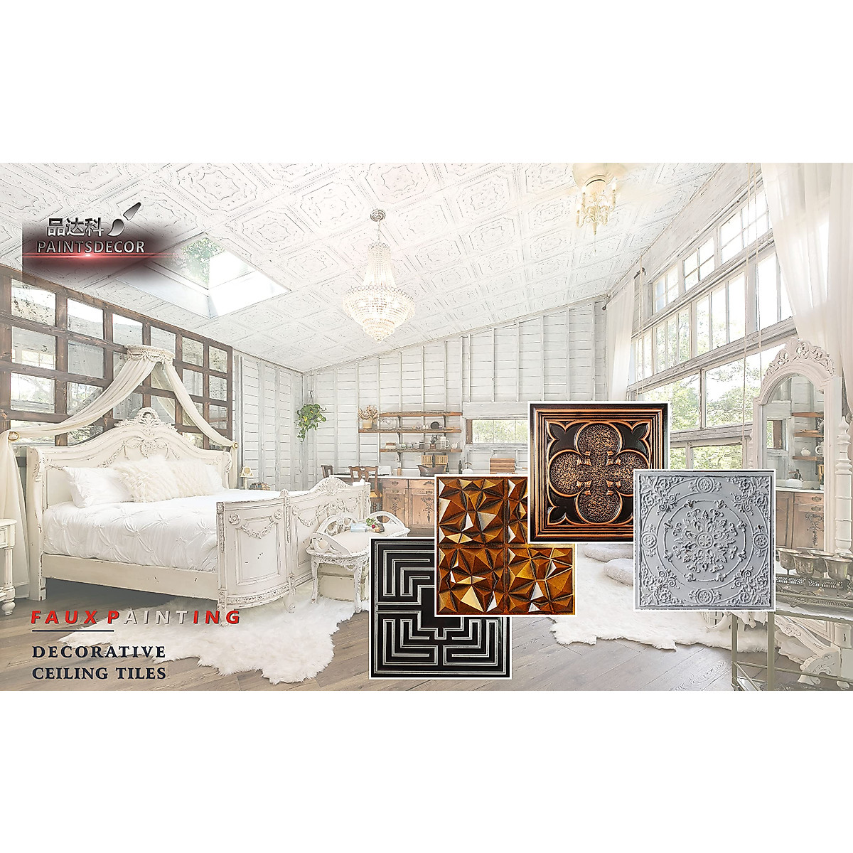 Ceiling Tin Tiles Decorative Drop Ceiling Tiles Distressed for Cafe Club Salon Hotel Store Bar 2'x2' PL07 Archaic Copper 10pcs