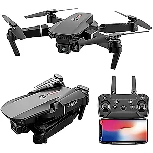 E88 Pro 4K Drones with Dual Camera for Adults, Kids and Beginners, Wifi FPV Foldable Drone Visual Positioning, Height Preservation RC Quadcopter, Auto Return,2 Batteries